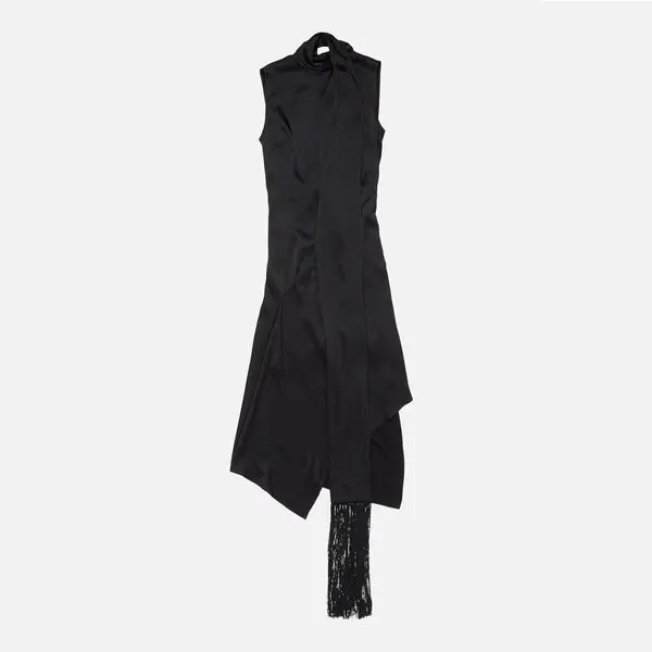 Acne Studios Sleeveless Draped Satin Dress With Fringed Foulard Detail - Black