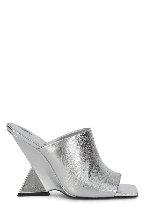 Attico Silver Metallic Leather Sculptural Heel Mules