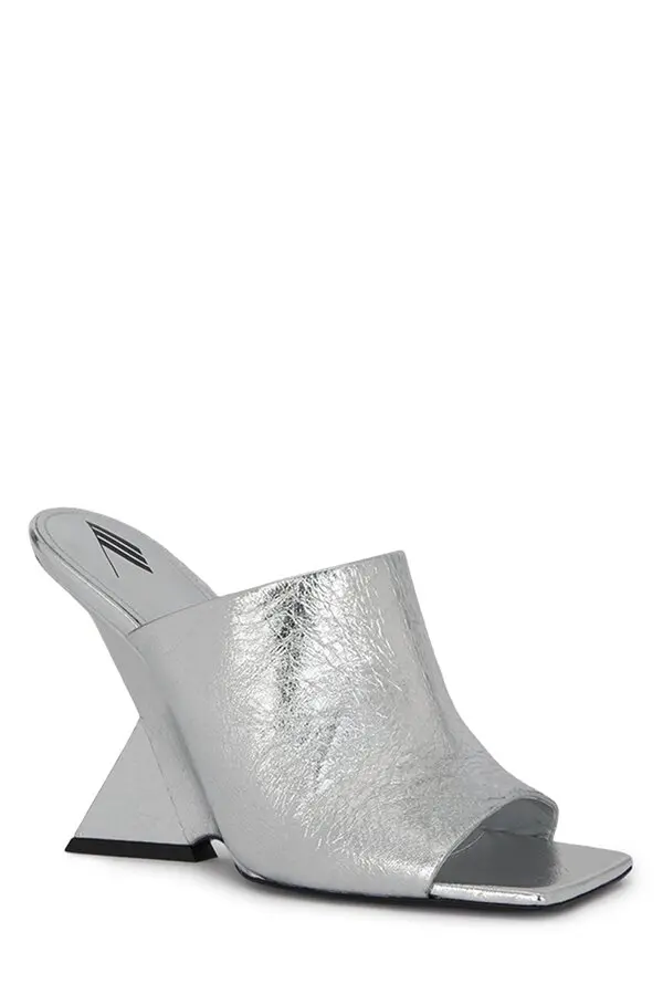 Attico Silver Metallic Leather Sculptural Heel Mules