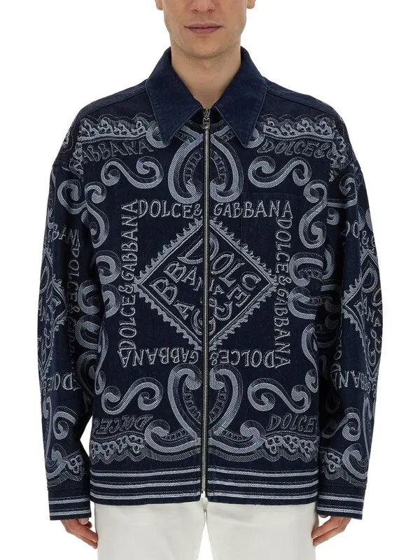 Dolce & Gabbana Navy Printed Cotton Cardigan - Blue