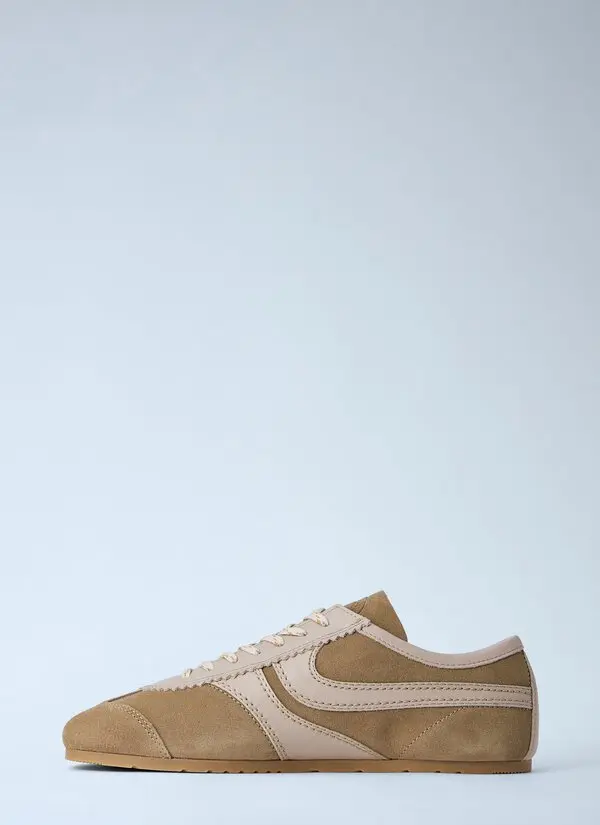 Dries Van Noten Suede Trimmed Low Top Sneakers - Cream