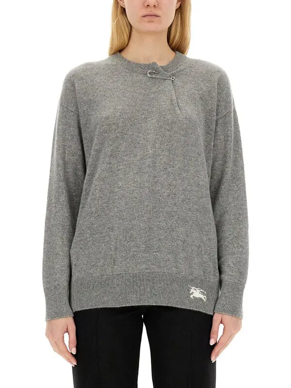 Burberry Cashmere Sweater With Kilt Pin Detail - Gray