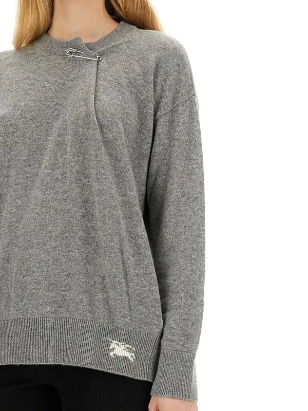 Burberry Cashmere Sweater With Kilt Pin Detail - Gray