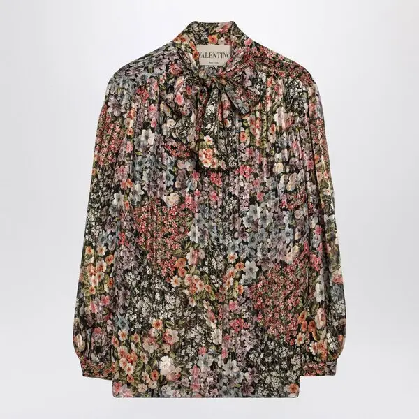 Valentino Garavani Silk Blouse With Floral Print And Bow Detail