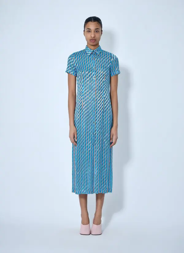 Dries Van Noten Striped Midi Shirt Dress - Blue