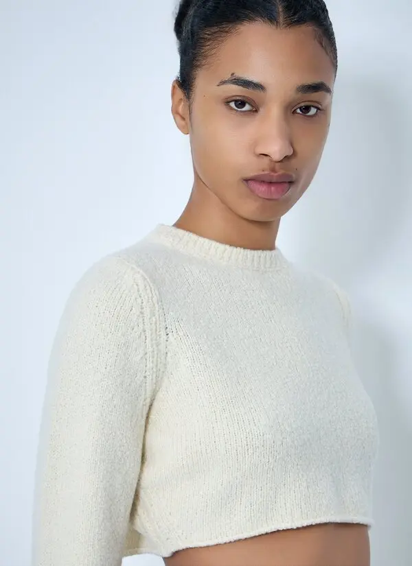 RIER Riere Cropped Wool Knit Sweater - Cream