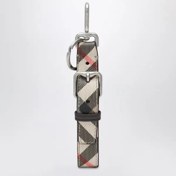 Burberry Check Coated Canvas Keychain With B Buckle - Cream