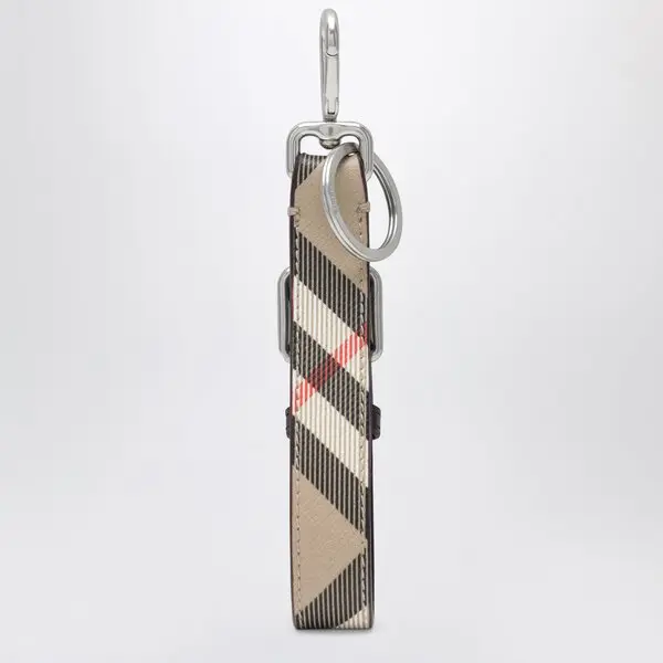 Burberry Check Coated Canvas Keychain With B Buckle - Cream