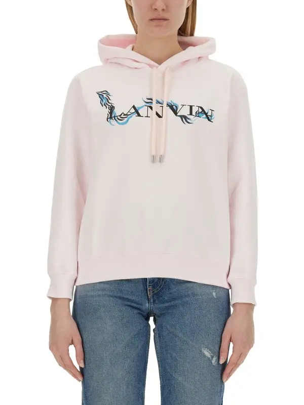 LANVIN Hooded Sweatshirt With Printed Logo - Pink