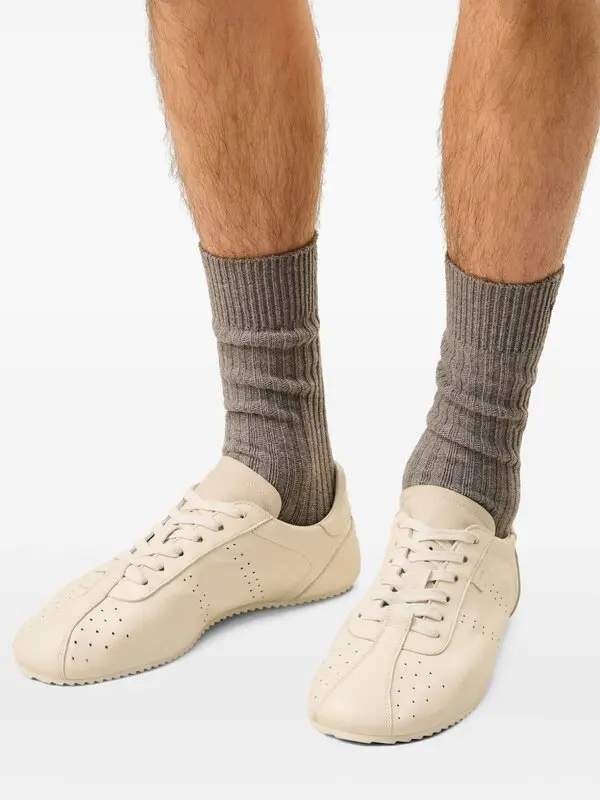 Ami Ivory Leather Perforated Lace-up Sneakers