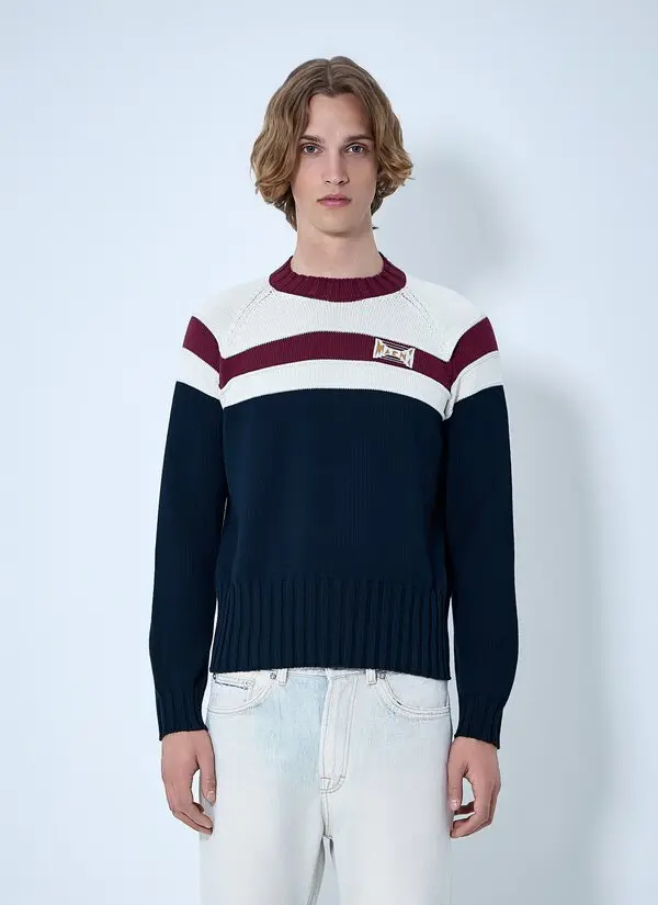 Marni Striped Crew Neck Sweater With Ribbed Trims