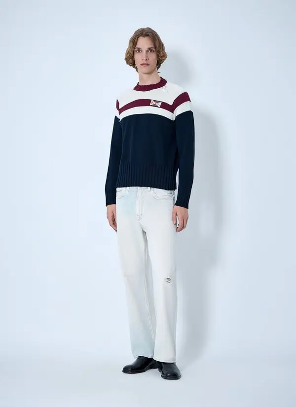 Marni Striped Crew Neck Sweater With Ribbed Trims