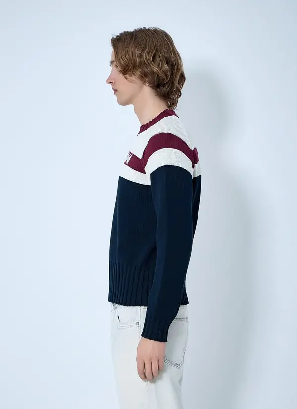 Marni Striped Crew Neck Sweater With Ribbed Trims