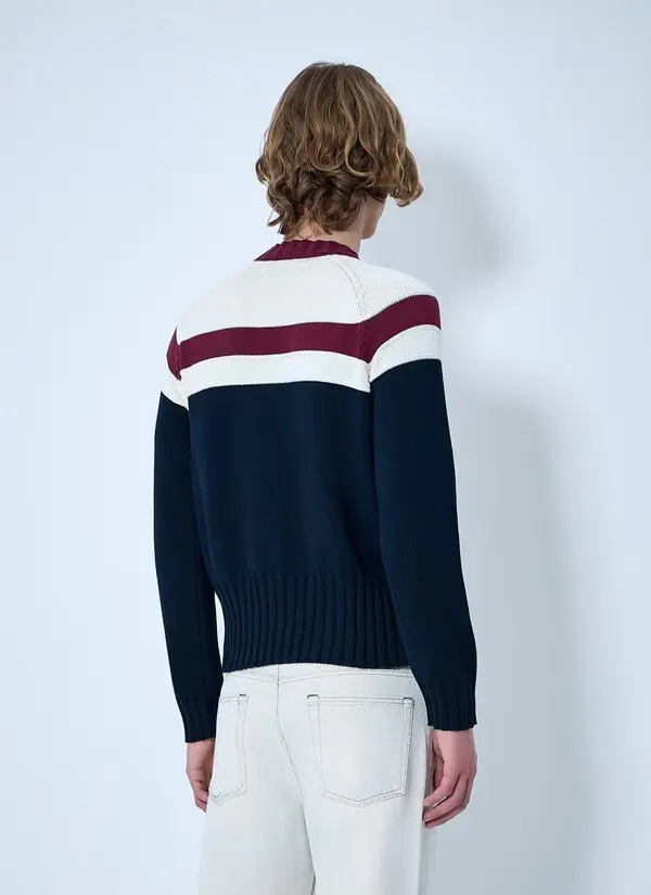 Marni Striped Crew Neck Sweater With Ribbed Trims