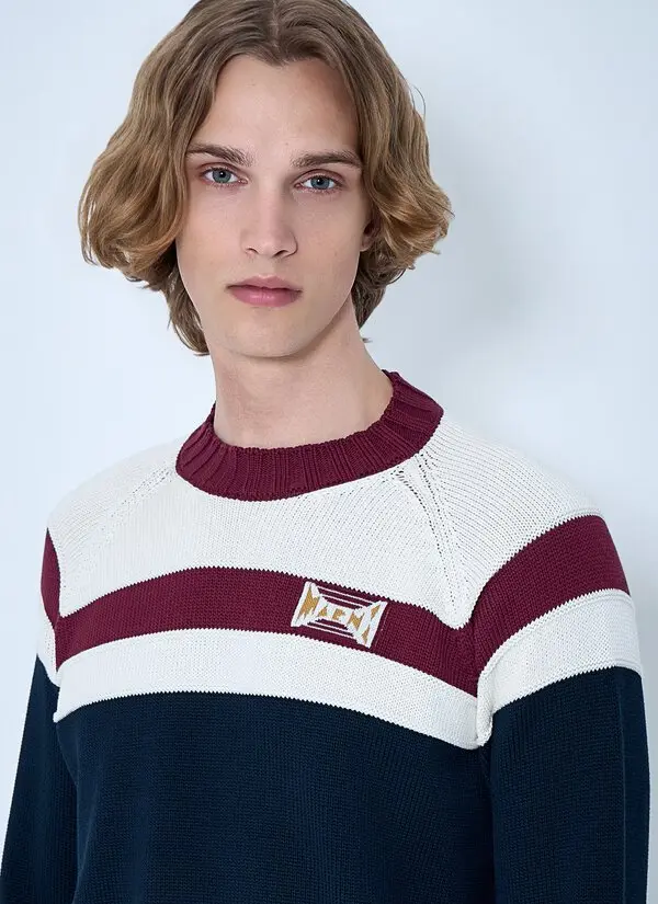 Marni Striped Crew Neck Sweater With Ribbed Trims
