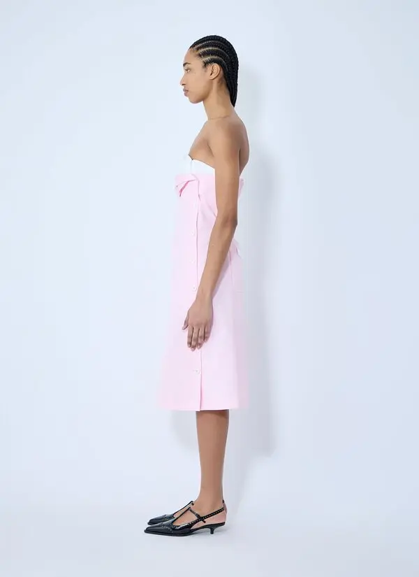 Miu Miu Pink Poplin Strapless Dress With Paneled Construction