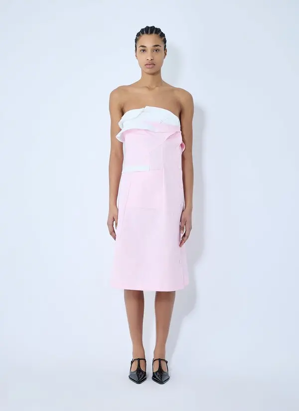 Miu Miu Pink Poplin Strapless Dress With Paneled Construction - Multicolor