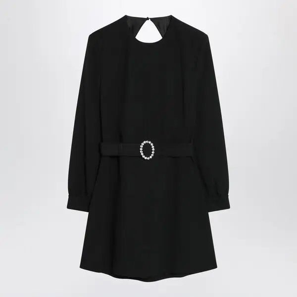 Saint Laurent Sable Mini Dress With Crystal Buckle Belt - Black