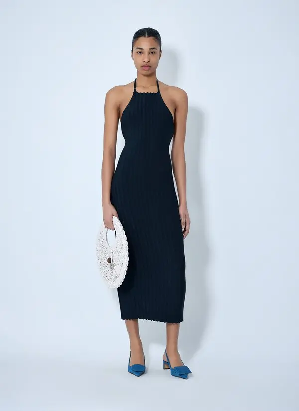 Jacquemus Halterneck Ribbed Knit Midi Dress - Blue