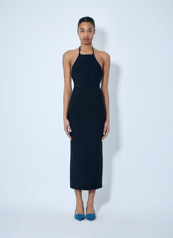 Jacquemus Halterneck Ribbed Knit Midi Dress - Blue