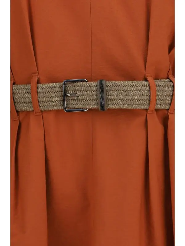 Brunello Cucinelli Pleated Dress With Rope Belt - Orange