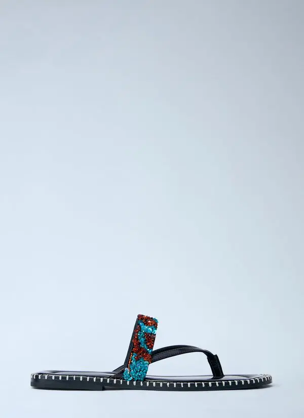 Dries Van Noten Embellished Whipstitched Leather Flat Sandals