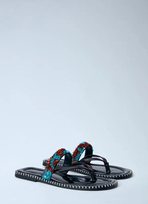 Dries Van Noten Embellished Whipstitched Leather Flat Sandals - Blue