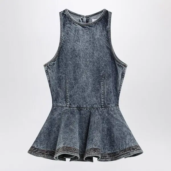 Alaïa Denim Peplum Top - Blue