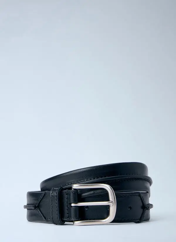 Dries Van Noten Embossed Seam Leather Belt - Black