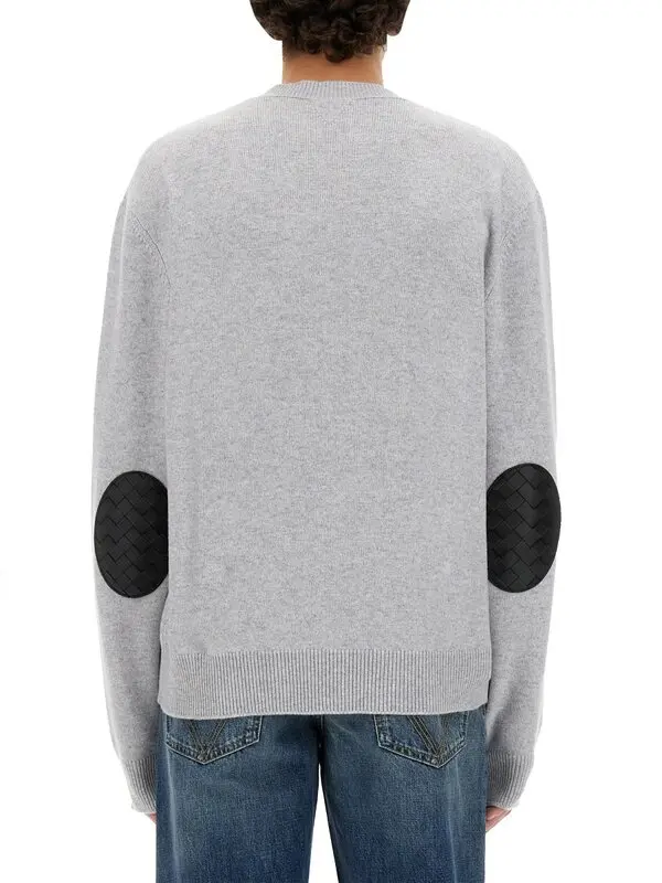 Bottega Veneta Cashmere Crew Neck Sweater With Textured Elbow Patches
