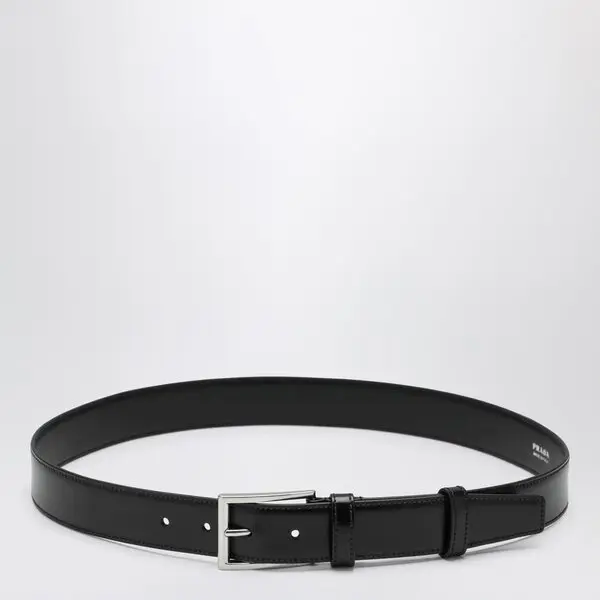 Prada Polished Leather Belt With Silver-tone Buckle - Black