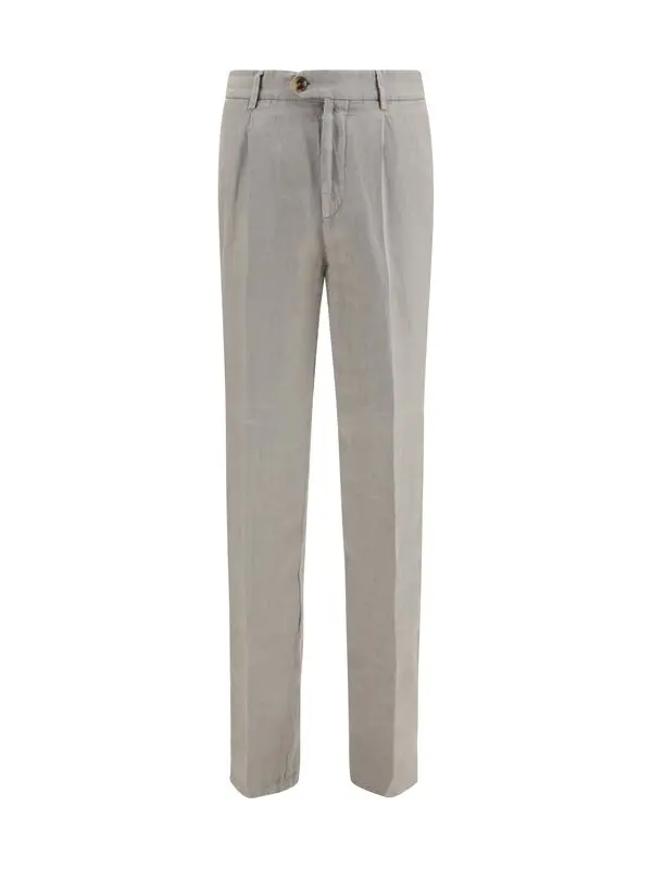 Brunello Cucinelli Garment Dyed Ginen Gabardine Pants - Gray