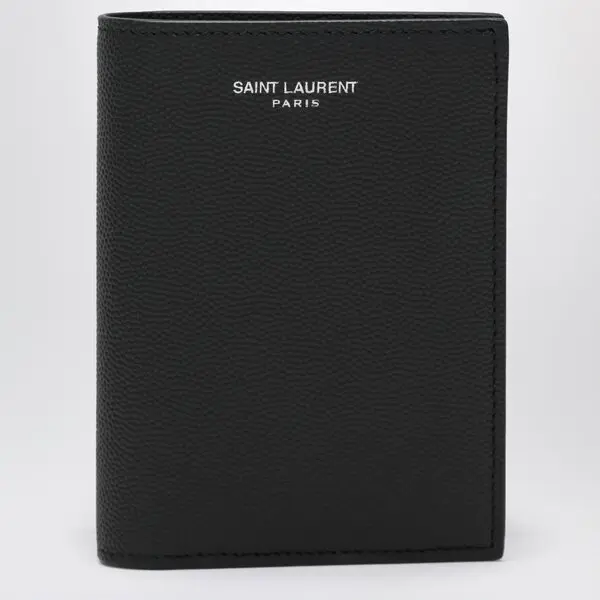 Saint Laurent Card Holder In Grain De Poudre Leather - Black
