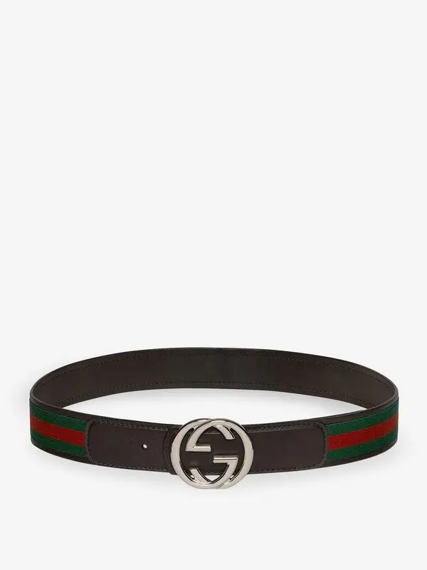 Gucci Web Fabric And Leather Belt With Gg Buckle - Multicolor