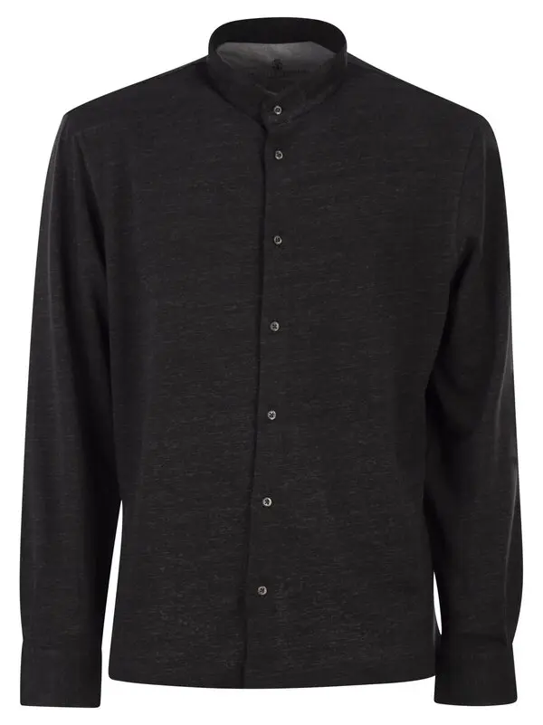 Brunello Cucinelli Linen And Cotton Shirt With Band Collar - Multicolor