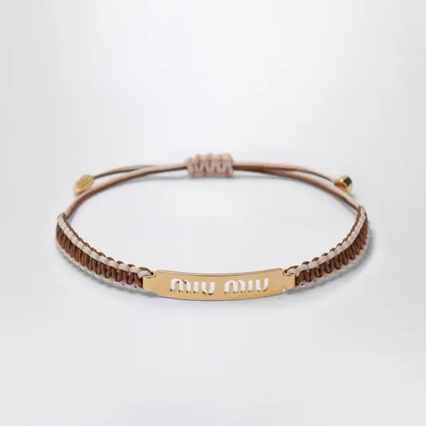 Miu Miu Braided Cord Bracelet With Gold Tone Logo - Multicolor