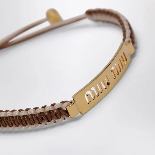 Miu Miu Braided Cord Bracelet With Gold Tone Logo