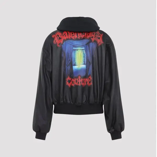 Balenciaga Soft Lambskin Hooded Jacket With Back Print