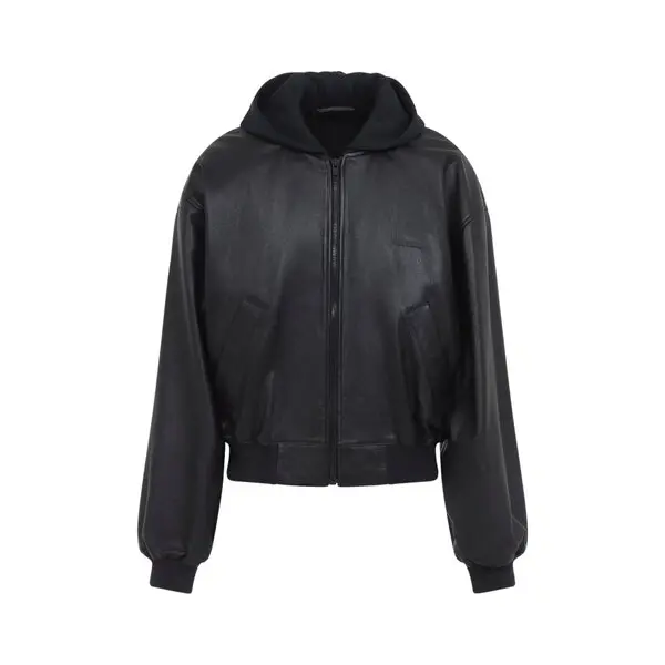 Balenciaga Soft Lambskin Hooded Jacket With Back Print