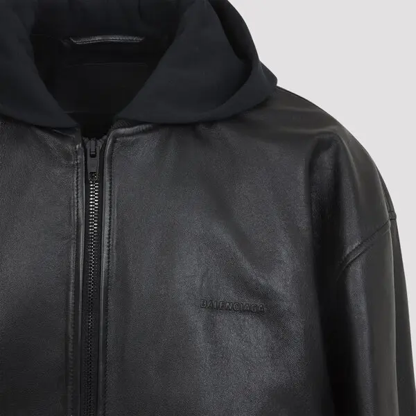 Balenciaga Soft Lambskin Hooded Jacket With Back Print