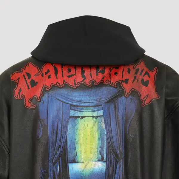 Balenciaga Soft Lambskin Hooded Jacket With Back Print