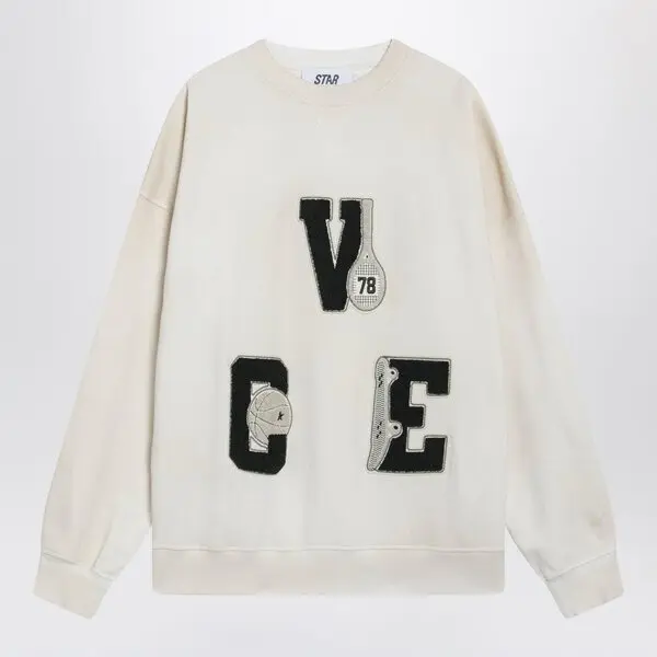 GOLDEN GOOSE Crewneck Sweatshirt With Patches And Distressed Effect - White