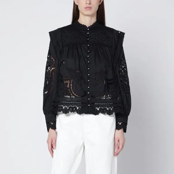 Farm Rio Richelieu Cotton Blouse - Black