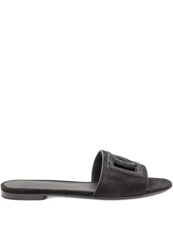 Dolce & Gabbana Dg Logo Embellished Suede Flat Sandals - Multicolor