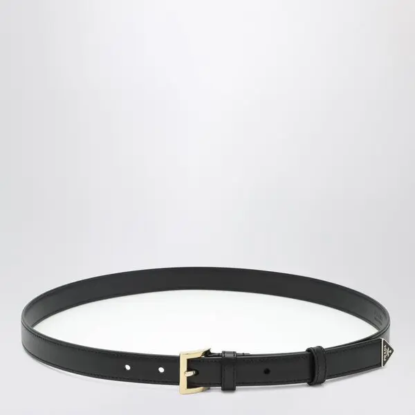 Prada Leather Belt With Applique And Logo Buckle - Black