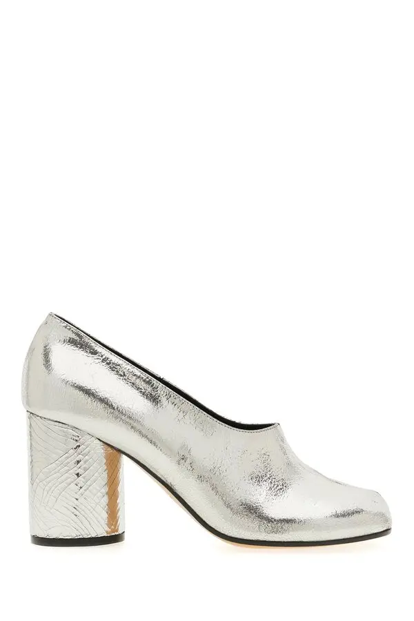 MAISON MARGIELA Silver Metallic Block Heel Pumps