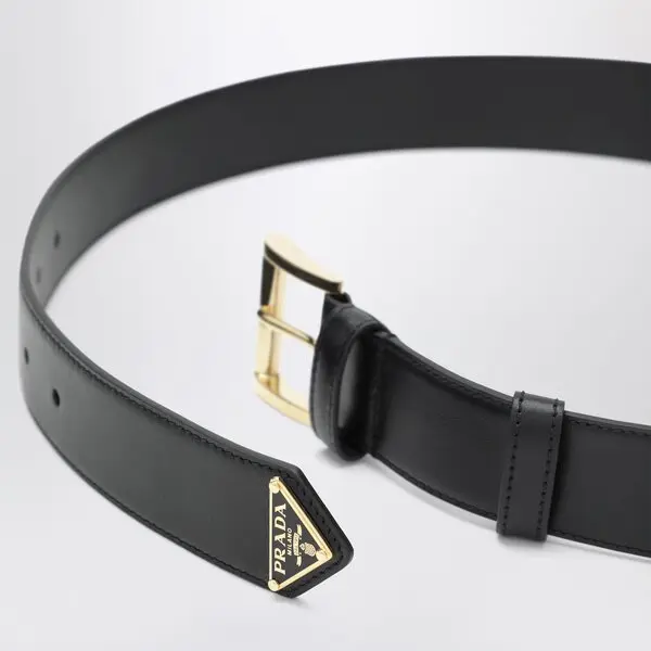 Prada Leather Belt With Triangle Logo - Black