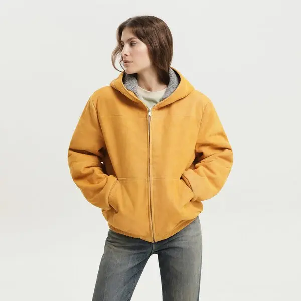 1989 STUDIO Suede Hoodie With Shearling Lining - Yellow