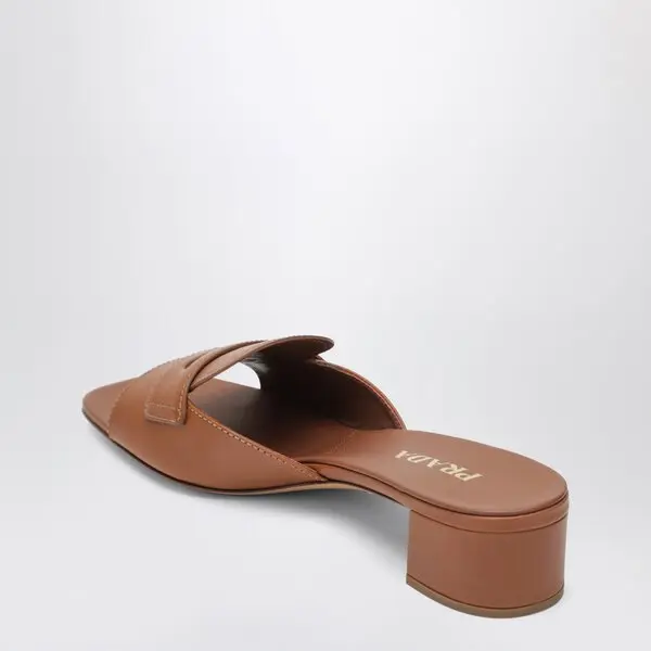 Prada Tan Leather Block Heel Sandals - Brown