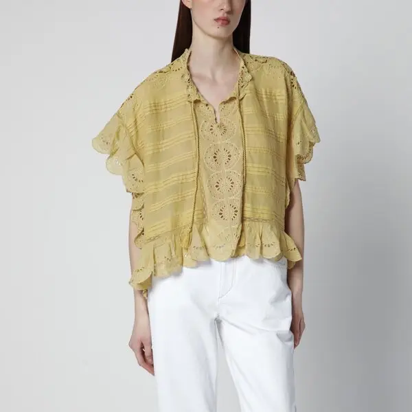 Isabel Marant Étoile Ochre Cotton Blouse With Floral Lace